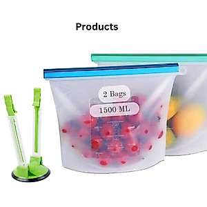 Silicone Reusable Storage Bags (1500ml | 2 Bags) with Stand By Nuccun, Airtight Ziplocks | Freeze | Microwave | Dishwasher Safe