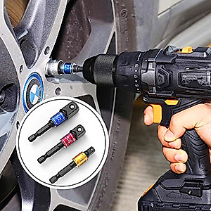 CIGOTU Impact Grade Power Hand Tools Driver Sockets Adapter Extension Set, 3Pcs 1/4 3/8 1/2" Hex Shank Drill Nut Driver Bit Set + 105 Degree Right Angle Driver Extension Screwdriver Drill Attachment