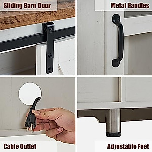 AMERLIFE 66" Farmhouse TV Stand for 75 Inches TVs, Entertainment Center with Sliding Barn Door and Adjustable Shelf & Feet, Console Table with Storage, Distressed White & Rustic