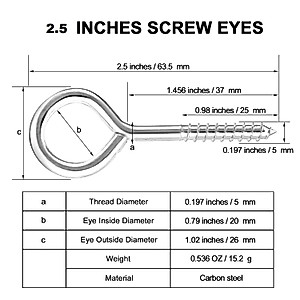 YGAOHF 2.5 Inches Eye Screws for Wood, 10 Pcs Stainless Steel Heavy Duty Eye Bolts Screw in, Silver Eye Hooks Screw, Eye Bolts for Secure Cable Wires, Safe for Indoor and Outdoor Use