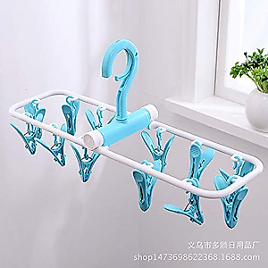 Falytemow Clip and Drip Hanger Folding Portable Travel Socks Hanger Underwear Hanger with 2 x 12 Clothespins, Hanger for Drying Towels, Bras, Baby Clothes, Plastic Laundry Sock Drying Hanger