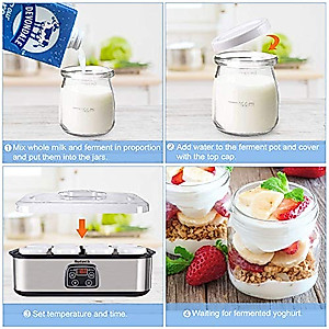 Yogurt Maker Automatic Digital Yoghurt Maker Machine with 8 Glass Jars 48 Ozs (6Oz Each Jar) LCD Display with Constant Temperature Control Stainless Steel Design for Home Use
