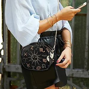 ALAZA PU Leather Small Crossbody Bag Purse Wallet Horoscope Circle With Zodiac Signs Sun Moon And Stars Cell Phone Bags with Adjustable Chain Strap & Multi Pocket
