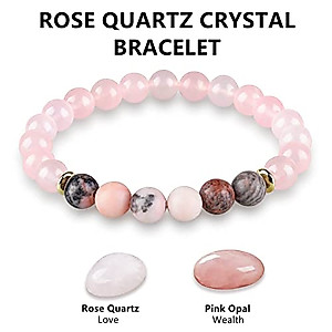 HOZEAL Rose Quartz Bracelet, Love Friendship Pink Crystal Stone Chakra Bracelet, Business Money Energy Wealth Good Luck Prosperity Feng Shui Beaded Bracelet for Men Women (B)