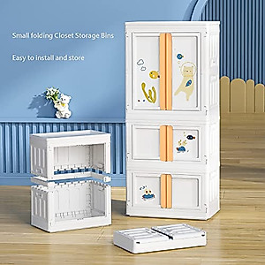 Storage Bins with Lids - Collapsible Storage Bins with Adjustable Shelf and Hanging Rod, Portable Closet Storage Cabinet with Wheels, Stackable Storage Bins for Bedroom Clothes Storage Organizer