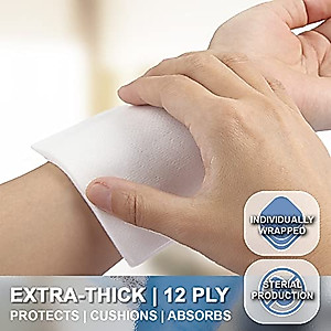 EVERLIT [Extra-Thick] 4''x4'' Sterile Gauze Pad 12-Ply, 100 Pack, Individual Wrapped, Ultra Absorbent Large Non-Woven Medical Gauze Sponges for Wound Care Home First Aid Kit