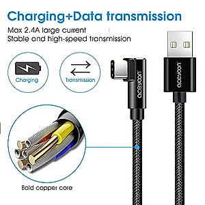 aceyoon [3 Pack] 90 Degree USB C Cable 0.6ft Short Right Angle Type C Charger Braided USBC to USB A 20cm L Shape Charging and Data Sync Cord Compatible for S10 S9 S8, P40 P30 P20, Mate 30/20, Pixel