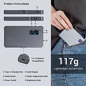 simorr P96L RGB Video Light Portable LED Camera Light Panel with Mini Tripod/Cold Shoe Adapter, Photography Lighting for Vlogging/Videography/Live Streaming 2500K-8000K -3861