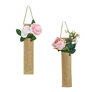 SNAIL GARDEN 2 Pack 12.5" H Wall Vases for Flowers, Wall Hanging Vase Fabric Wall Flower Vase Wall Decor for Living Room,Bedroom, Office and More(Burlap)