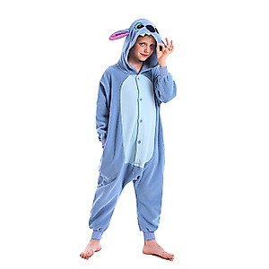 CANASOUR Kids Christmas Halloween Costumes Anime Cosplay Animal One Piece Onesie Pajamas 10-12 Years Girls Boys (10-12 Years, Blue)