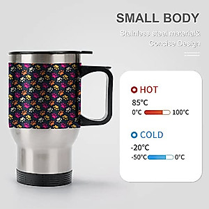 Colorful Dog Pawprints 14 Oz Travel Coffee Mug Stainless Steel Vacuum Insulated Cup with Lid