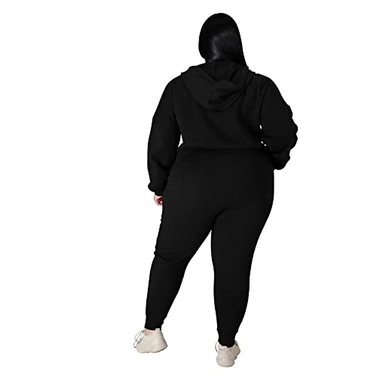 NoeYois Womens Plus Size 2 Piece Outfits Long Sleeve Sweatsuit Hooded TrackSuit Sets Matching Loungewear with Pockets-Black 3XL