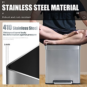 MGHH Trash Can,16 Gallon (2X30L) Dual Garbage Can with Mute Metal Waste Bin, Stainless Steel Double Compartment Classified Recycle Garbage Pedal Dustbin,Suit for Kitchen,Office,Bedroom
