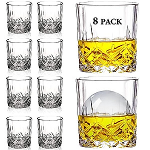 Gencywe Crystal Whiskey Glasses Set of 8(Buy 6, get 2 Free), 11 OZ Old Fashioned Whiskey Glasses, Bourbon Cocktail Rocks Glasses, Clear Bar Glasses for Drinking Scotch Vodka Tequila Rum Gift for Men