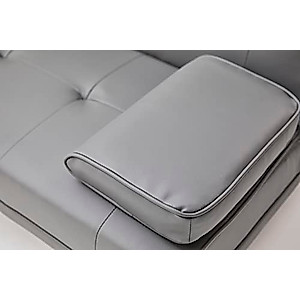 Morhome Leather Futon Bed Convertible Folding Couch for Living Room Sectional Sleeper Sofa for Small Space with Cup Holder and Removable Armrest Gray, Grey