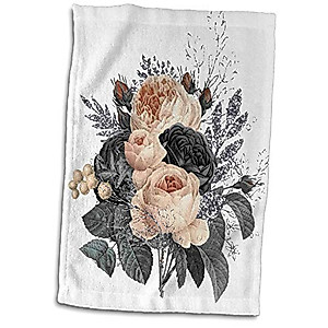 3dRose Towel, Pretty Peach, Gray, Black, and Image of Silver Floral Design