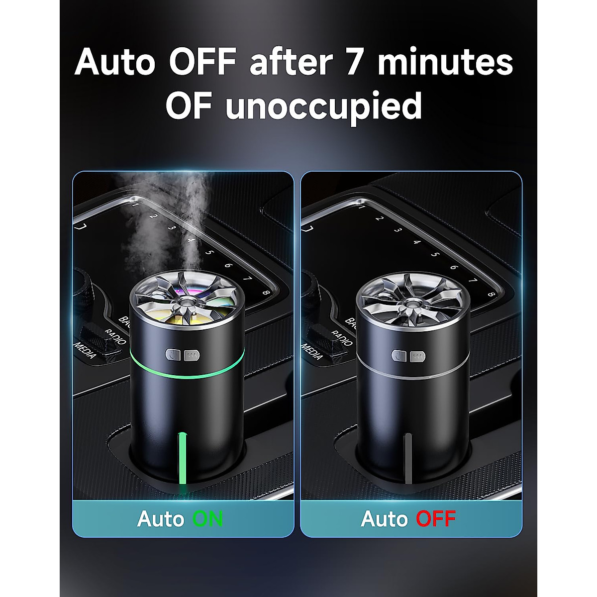 Car Diffuser Humidifier with Colorful Light, Auto Shut-Off, 2 Mist Modes, Car Diffusers for Essential Oils, USB Mini Humidifier for Car, Office Destop, Bedroom (Black)