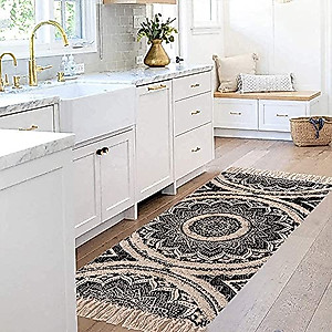 Ailsan Boho Runner Rug 2.3' x 5.3', Mandala Hallway Runner Rug, Woven Cotton Washable Tufted Indoor Outdoor Rug Runner for Entryway Kitchen Laundry Room Doorway Bedroom