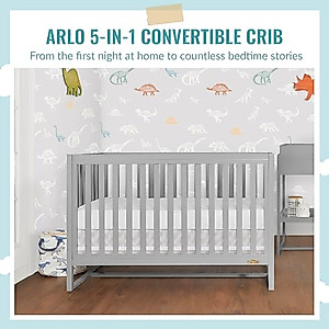Dream On Me Arlo 5-in-1 Convertible Crib in Pebble Grey, JPMA Certified, 3 Mattress Height Settings, Non-Toxic Finish, Made of Sustainable and Sturdy Pinewood