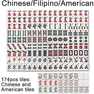 USA MJ Table Automatic Mahjong Mah jongg Table 36mm American Mahjong Numbered Tiles Foldable Style with 2 Sets of Tiles + 4 Racks Built-in Hard Table Cover