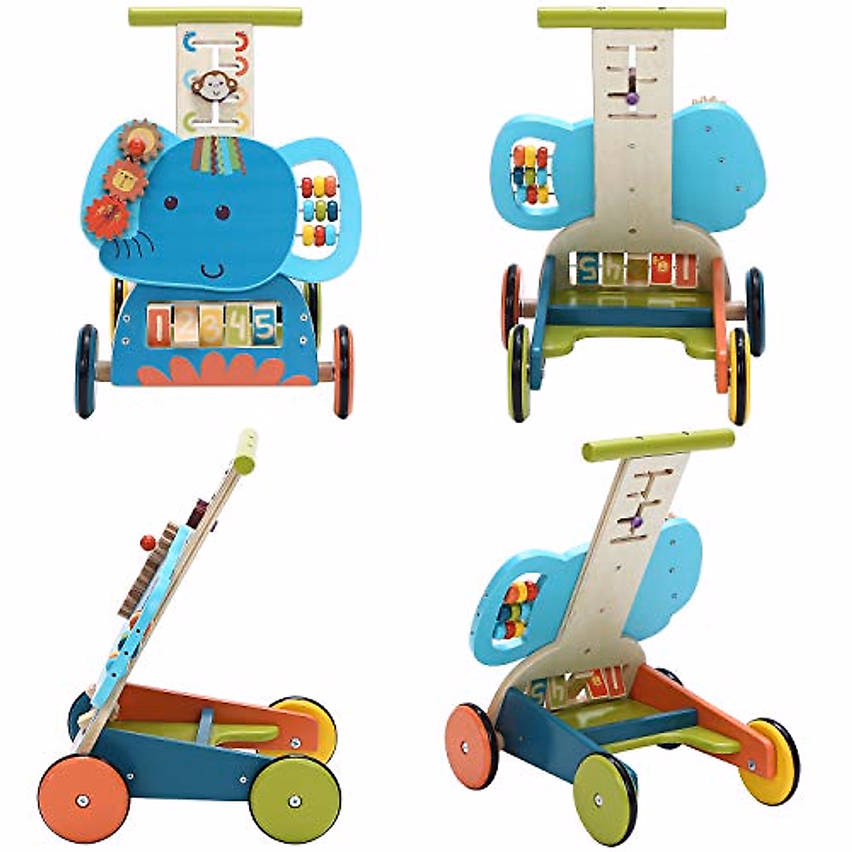 labebe - Baby Pushing Walker Toy for 1-3 Years Old Girl/Boy, Toddler Learning Walker 4 Wheels Wooden Walker, Infant Activity Walker Wagon Toy, Kids Walker Toy for Walking - Blue Elephant