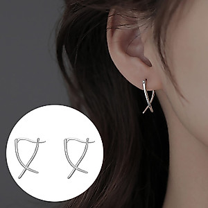 Simple Line Earrings, Women's Crossover Double Wire Earrings, Silver Cross Earrings, Geometric Stud Earrings Jewelry for Women