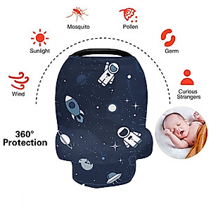Cartoon Astronaut Nursing Cover Breastfeeding Cover, Soft Breathable Car Seat Covers, Stretchy Carseat Canopy Perfect for Boys Girls Infant, Suitable for Shopping Cart/High Chair/Stroller Covers