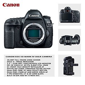 Canon EOS 5D Mark IV DSLR Camera 5 Lens Professional Bundle with Canon 24-105mm USM, 50mm f/1.8 & 75-300mm Lenses + 500mm & 650-1300mm Preset Telephoto Summer Special Wildlife Bundle