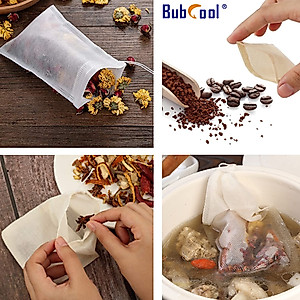 Bubcool Tea Filter Bags, Safe & Natural Material, Disposable Tea Infuser, Empty Tea Bbag With Drawstring For Loose Leaf Tea,Coffee, Spice, Herbs,set of 100（3.15 x 3.94 inch ）(White)
