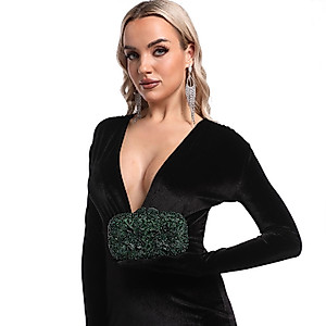 Boutique De FGG Double Flowers Women Crystal Clutch Evening Bags Wedding Party Rhinestones Handbags and Purses (Fit For Iphone 8, Green)