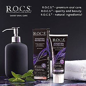 R.O.C.S. Toothpaste - Plaque Removal with Silica Cleaning Granules - Enjoy White Bright Strong Teeth and Healthy Gums - Natural Non-Fluoride Oral Care (Sensation Whitening, Pack of 1)
