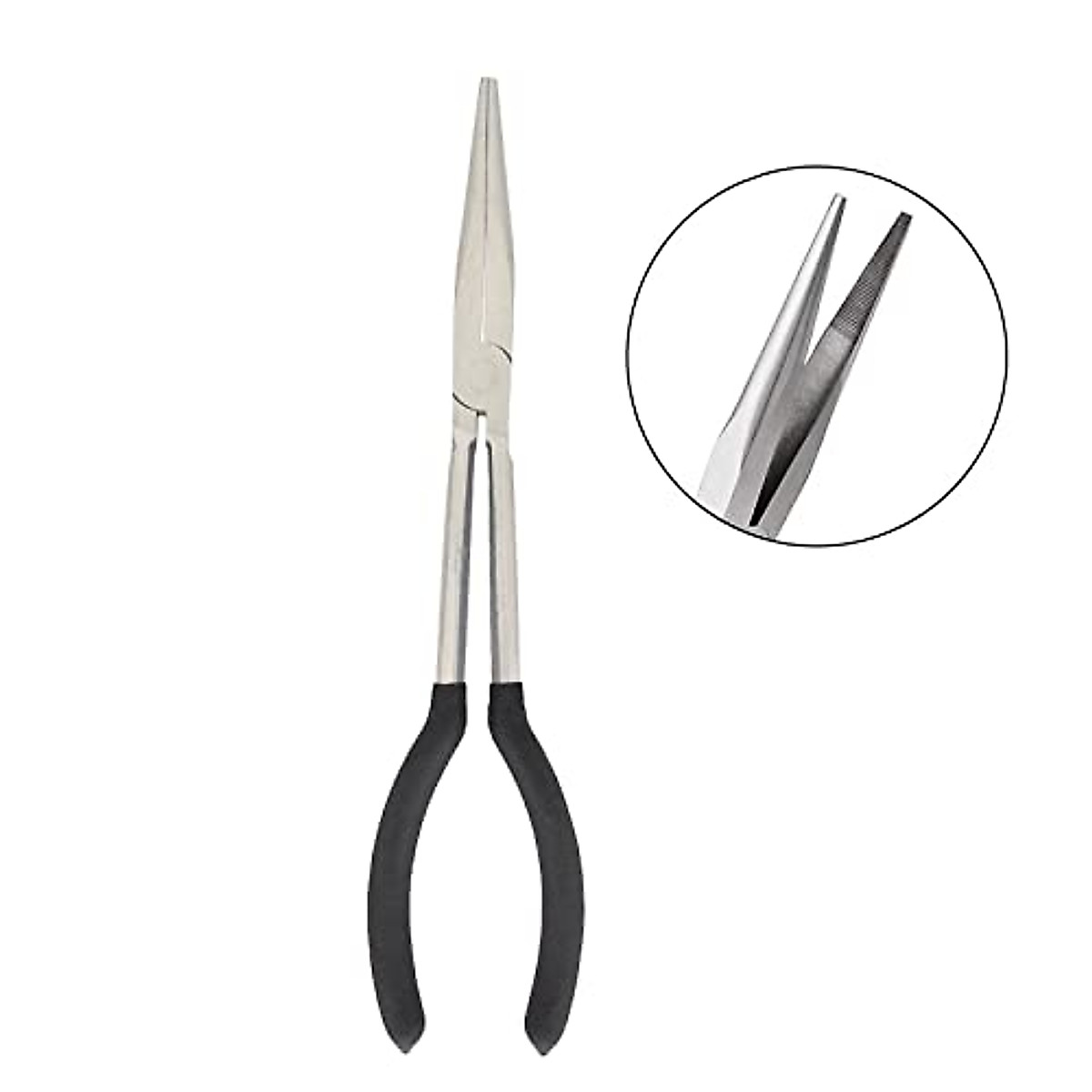 BQKKWIN 1 Piece 11 Inch Long Reach Pliers Set - Long Needle Nose Pliers Sets - Straight, Designed for Mechanics, Technicians, and Contractors| Milled-Jaws | Steel