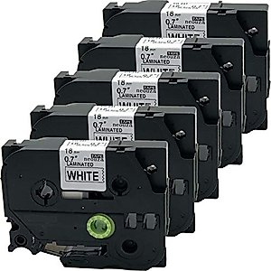 NEOUZA 5PK Compatible with Brother P-Touch Laminated TZe TZ Label Tape Cartridge 18mm x 8m (TZe-241 Black on White)