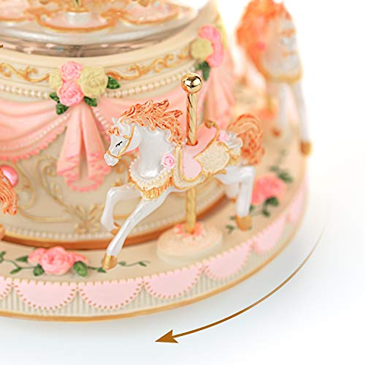 Carousel Snow Globe Gift, Music Box with Light 8-Horse Windup Musical Christmas Valentine Birthday Anniversary Present for Daughter Wife Girl Kids Clockwork Play Canon