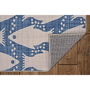 Linon The Anywhere Washable Rug Shayna Ivory/Blue 2' X 8' Runner Rug