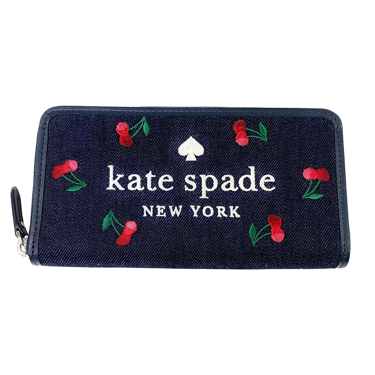 Kate Spade New York Ella Large Cherry Embroidered Denim Continental Wallet