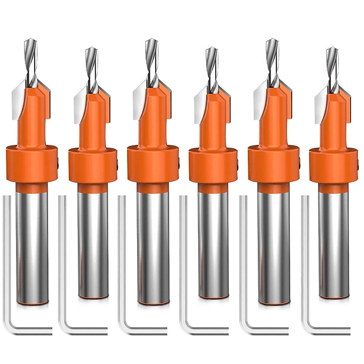 SENDRILL Wood Working Countersink Drill Bit Set Round Shank for Timber Working, with Hex Key Wrench（6PCS)