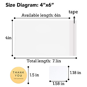 300 PCS 4×6 Inches Clear Resealable Cellophane Bags with 40 PCS Blank Self-adhesive Label Paper and 40 PCS Thank You Stickers for Bakery, Candle, Soap, Cookie Poly Bags
