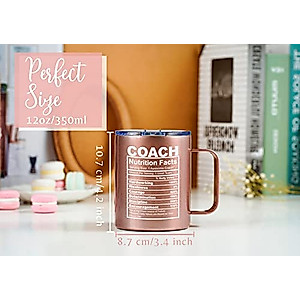 Onebttl Coach Gifts, Funny Gift Idea for Appreciation, Christmas, Birthday, 12oz Stainless Steel Insulated Travel Coffee Mug - Coach Nutriton Facts RoseGold