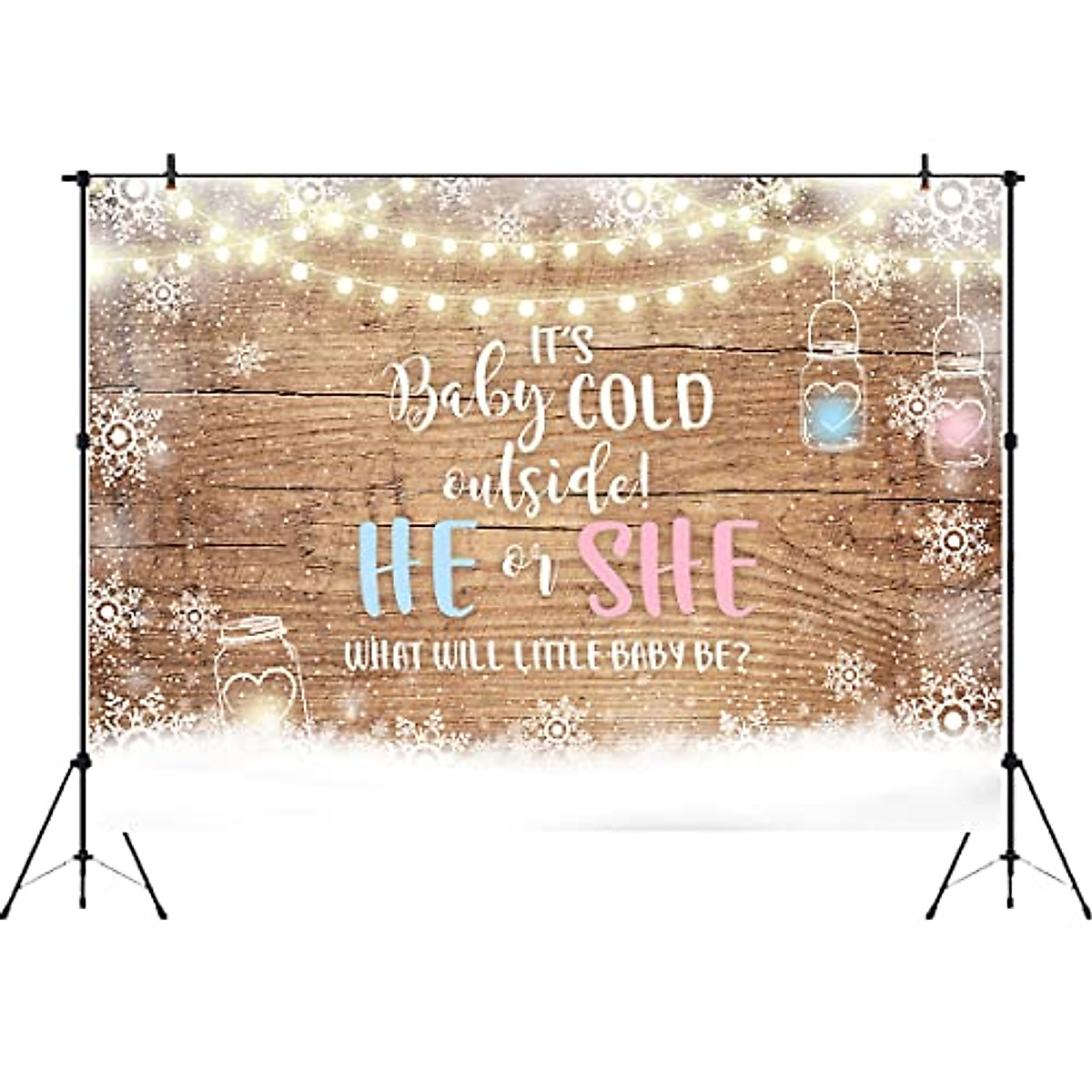Aperturee It's Cold Outside Baby Shower Backdrop 7x5ft He or She Gender Reveal Winter Wonderland Christmas Xmas Rustic Wood Floor Snowflake Photography Background Party Decorations Banner Photo Booth