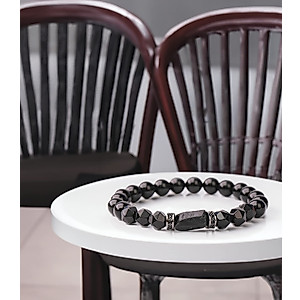 Handmade Natural Stone Black Tourmaline & Black Onyx Beaded Bracelet Men's and Women's