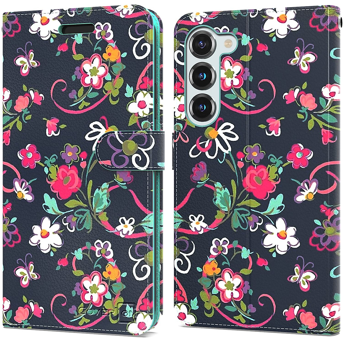 CoverON Pouch Compitable with Samsung Galaxy S23 Wallet Case for Women, RFID Blocking Flip Folio Stand Vegan Leather Floral Cover Sleeve Card Slot for Samsung Galaxy S23 Phone Case - Flower