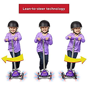 Radio Flyer Lean 'N Glide Scooter with Light Up Wheels, Kids Scooter, Purple Kick Scooter, for Ages 3+ Years
