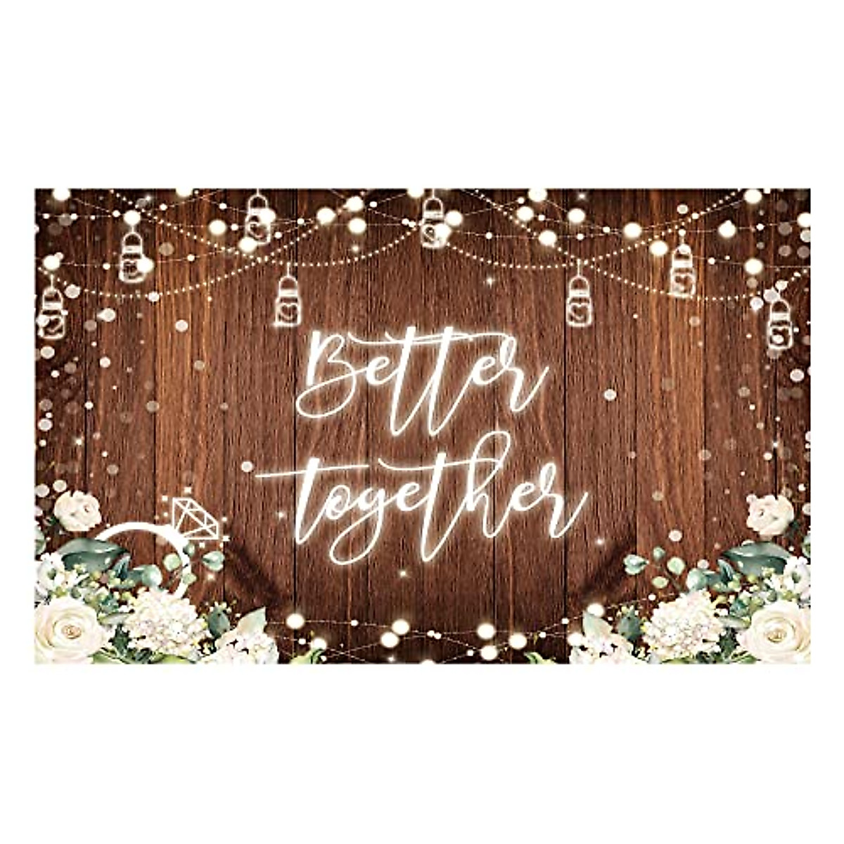 Allenjoy Better Together Backdrop Bridal Shower Wedding White Floral Theme Party Decorations Rustic Wood Flowers Banner Photography Background Photobooth Supplies