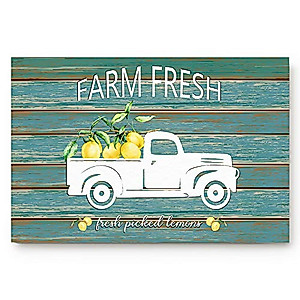Low Profile Felt Door Mat Indoor Entrance Front Doormat Area Rugs Fresh Picked Lemons Farmhouse Truck on Blue Green Rustic Barn Wood Welcome Doormat for Indoor/Outdoor Easy to Clean Entry Mat20 x32