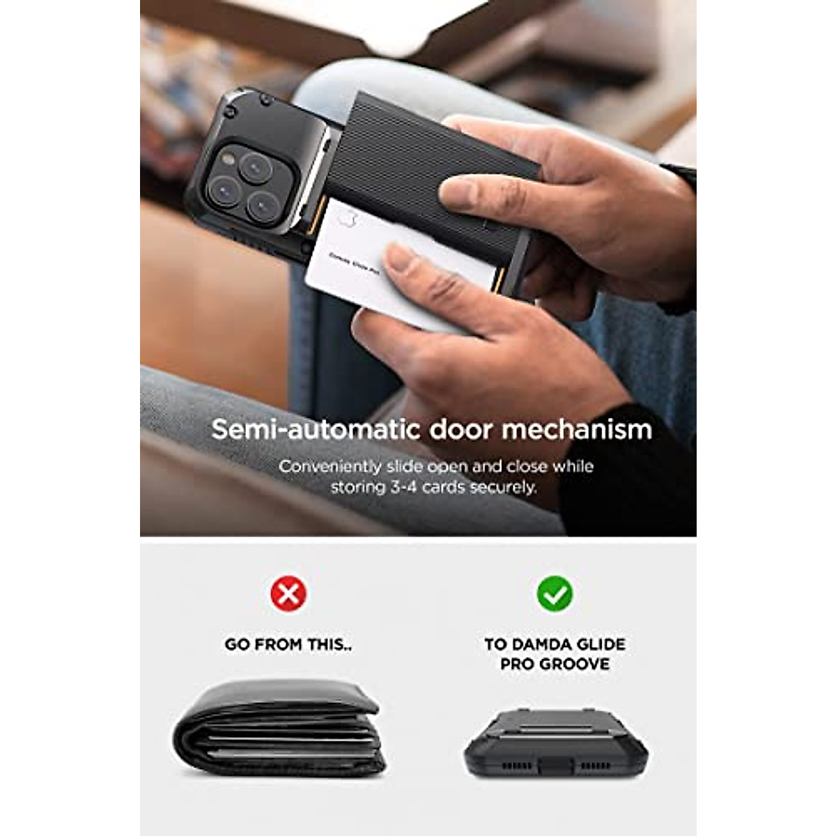 VRS DESIGN Damda Glide Pro Phone Case for iPhone 14 Pro, Sturdy Semi Auto Wallet [4 Cards] Case Compatible for iPhone 14 Pro Case (2022) (Groove Black)