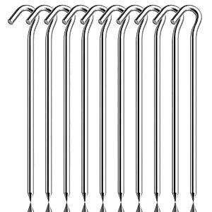 Tiomues 10PCS Aluminum Tent Stakes Pegs with Hooks, Camping Tent Stakes for Outdoor Travel, Professional Ground Stakes for Outdoor Camping, Hard and Light Tent Pegs, Specially Designed for Camping