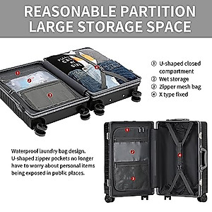 CAARANY Airline Approved Carry On Luggage With Front Pocket,20 Inch Aluminum Frame Luggage With Usb Charging Port,Pc Hard Case Travel Suitcase With Spinner Wheels And Tsa Lock（Black）