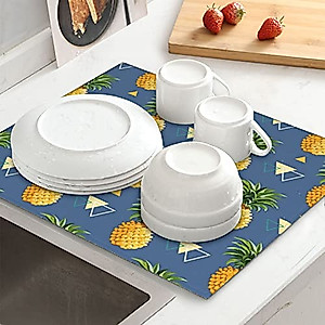 gold pineapple background Printed Drying Mat For Kitchen Ultra Absorbent Microfiber Dishes Drainer Mats Non-Slip Silicone Quick Dry Pad - 18 X 16inch