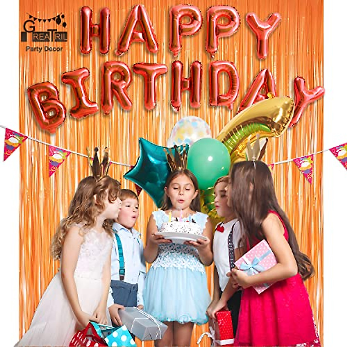 Orange Tinsel Curtain Party Backdrop - GREATRIL Foil Fringe Curtain Party Streamers for Fall/Thanksgiving Day/Birthday/Doorway/Easter/Coco Theme/Halloween/Day of The Dead Party Decorations 2 Packs